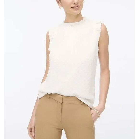 J. Crew Factory | Tops | J Crew Factory Sleeveless Ruffleneck Top In Clip Dot Cream Size S Nwt ...